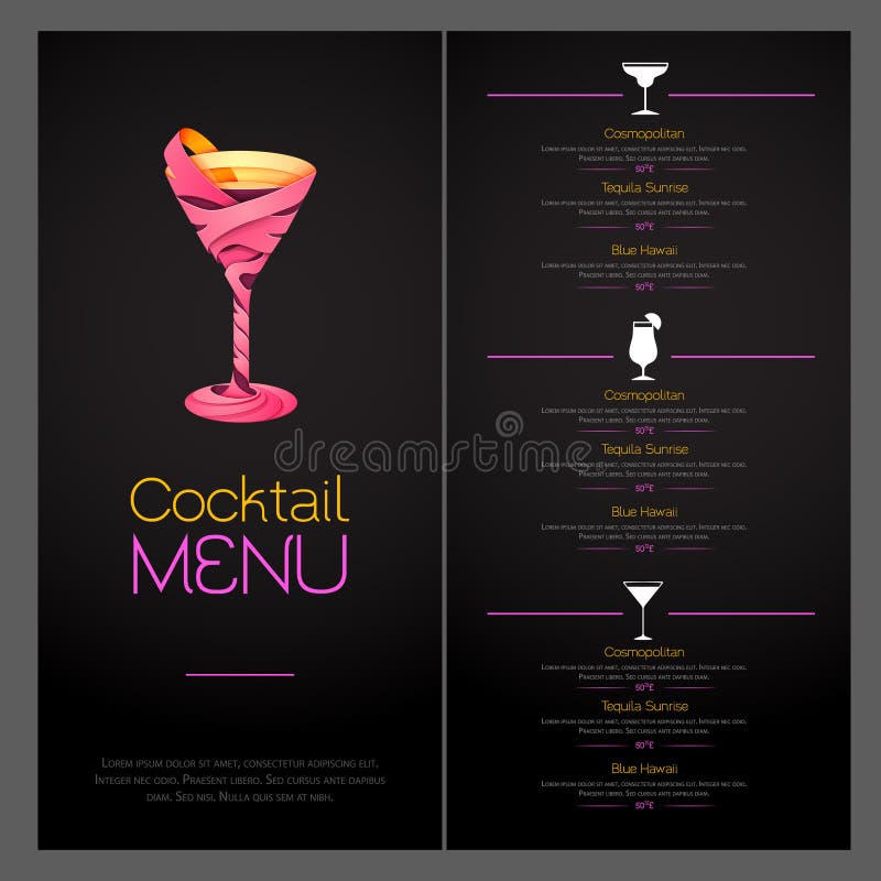 3D Cocktail Design. Cocktail Menu Stock Vector - Illustration of ...
