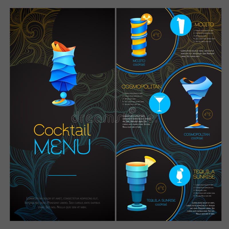 3D Cocktail Design. Cocktail Menu Stock Vector - Illustration of price ...
