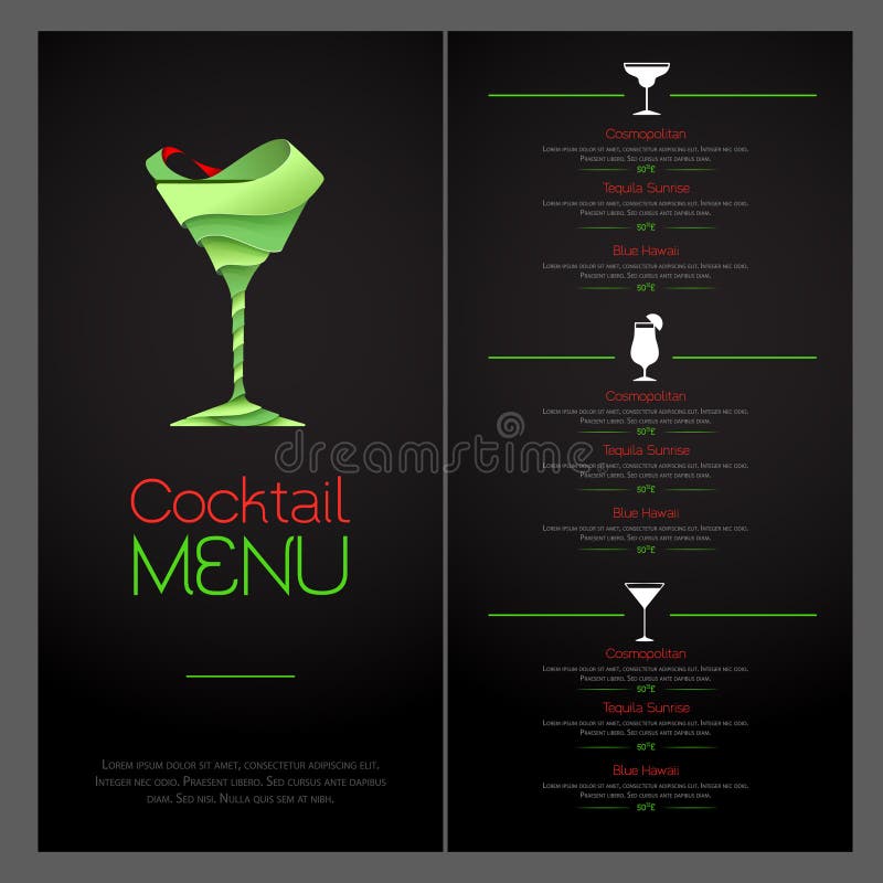 3D Cocktail Design. Cocktail Menu Design Stock Vector - Illustration of ...