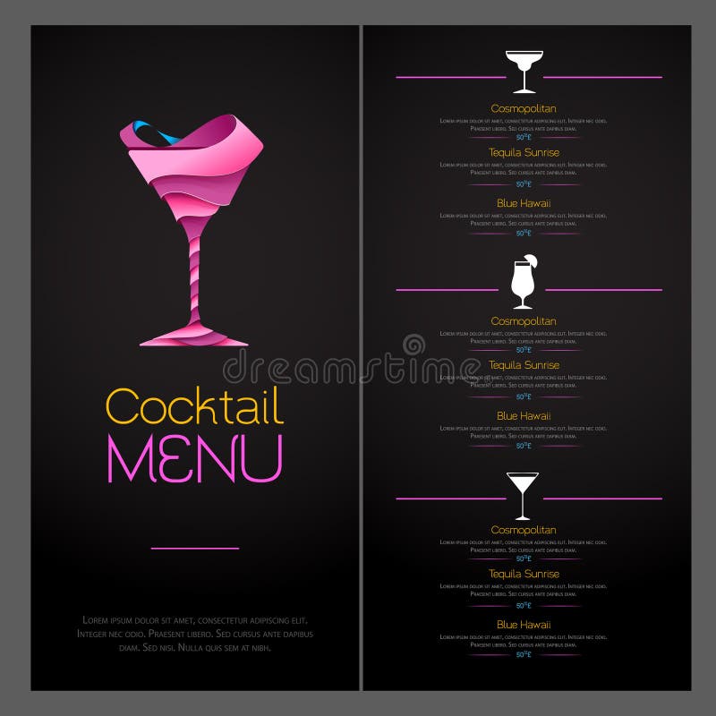3D Cocktail Design. Cocktail Menu Design Stock Vector - Illustration of ...