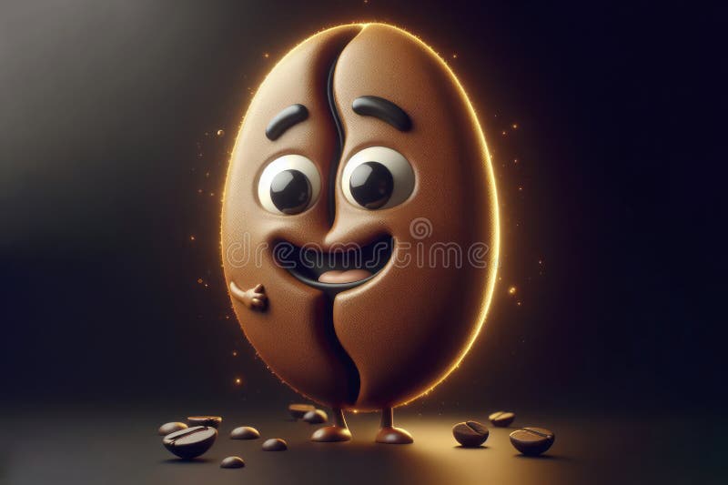 3d Coffee Bean Character with a Smiling Face on a Black Background. Ai ...
