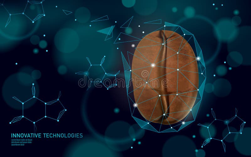 3D Coffee Bean Realistic Caffeine Molecule. Low Poly Modern Cafe ...