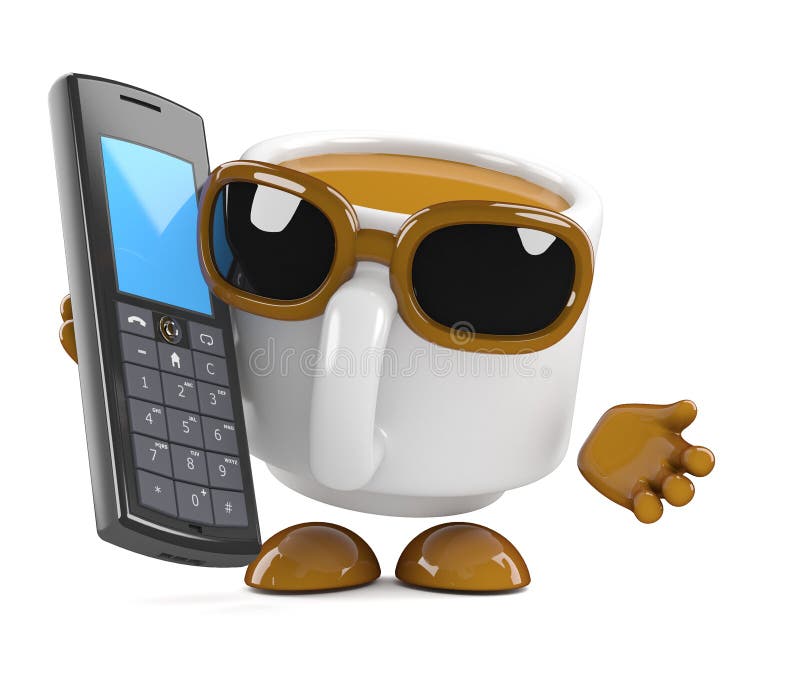 3d Coffee Cup Chats on a Cell Phone Stock Illustration - Illustration ...