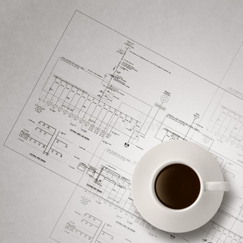3d Coffee Cup on Engineer Blue Print Stock Photo - Image of design ...