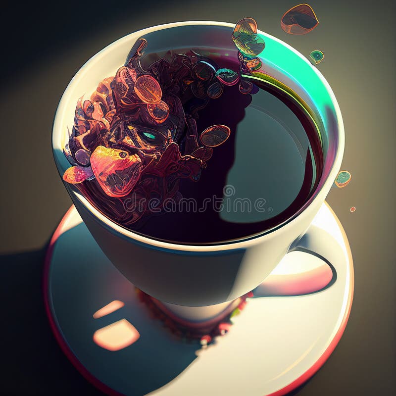 3D Coffee Cup on Ice Table Generative AI Stock Illustration ...