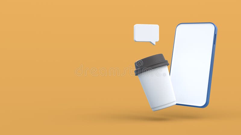 3D Coffee. Coffee with Mobile App and Chat Box Stock Illustration ...
