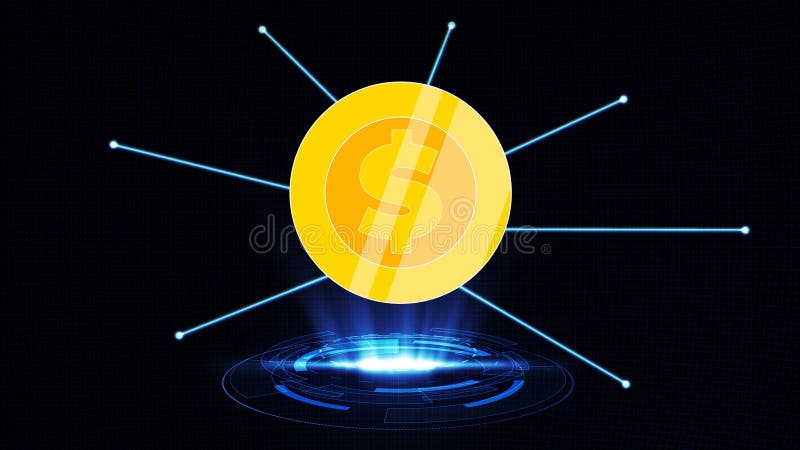 2D Coin Rotation 360 Degree in Digital Technology Futuristic Hud ...