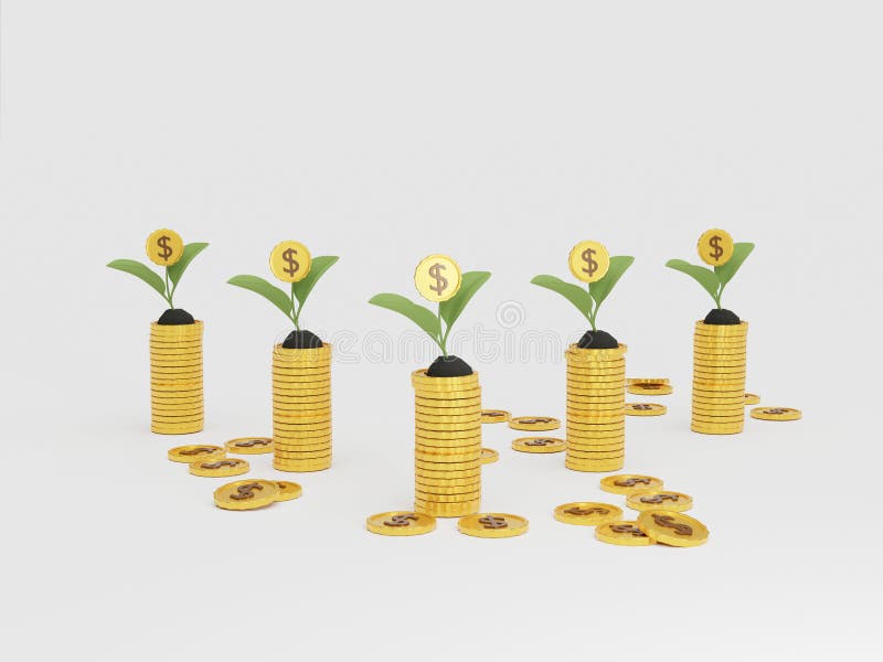 3D of Coin Stack with Growing Money Tree. Financial Growth Concept ...
