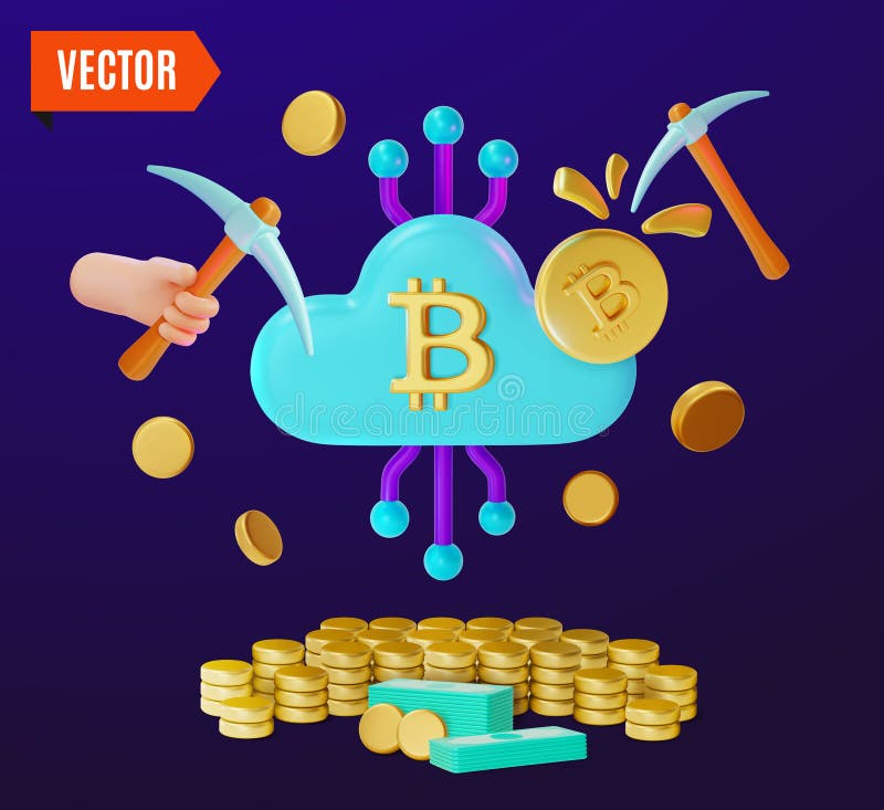 3d Coins Mining Crypto Currency Concept Background Cartoon Design Style ...