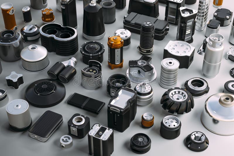 Industrial Parts Vector Set in Flat Style Stock Vector - Illustration ...