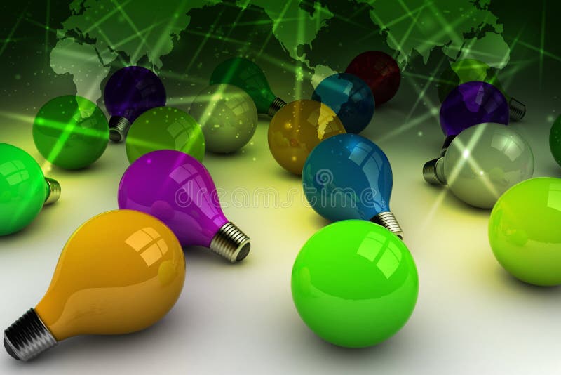 3d color bulbs stock illustration. Illustration of electricity - 54524575