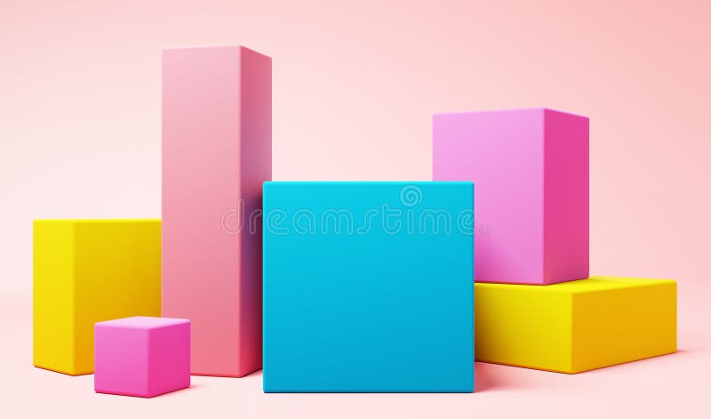 3d Color Cube Studio Display Scene with on Pink Background. Stock ...