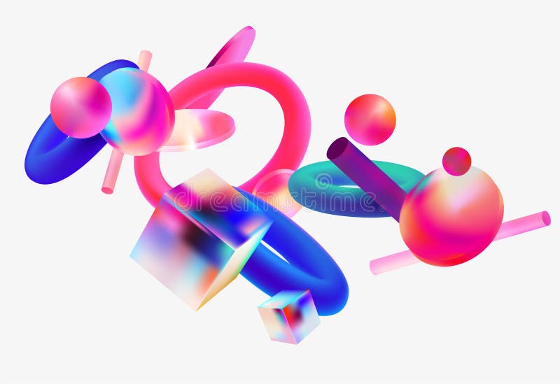 3D Color Geometric Shapes in Glass Morphism Style. Stock Vector ...