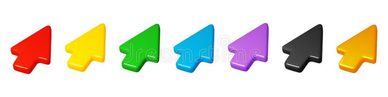 3d Color Mouse Cursors. Three Dimensional Arrows Different Colors ...