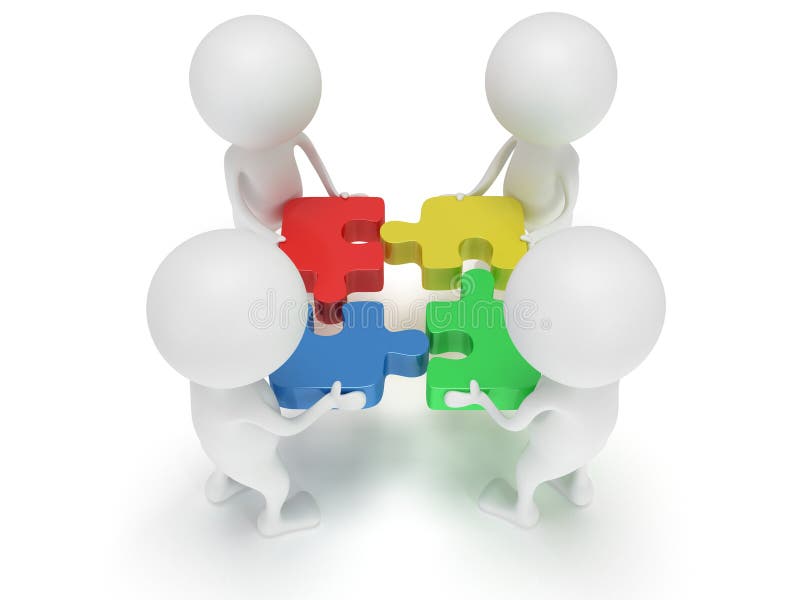 3d People Team Group on Round Concept Teamwork Puzzle Stock ...