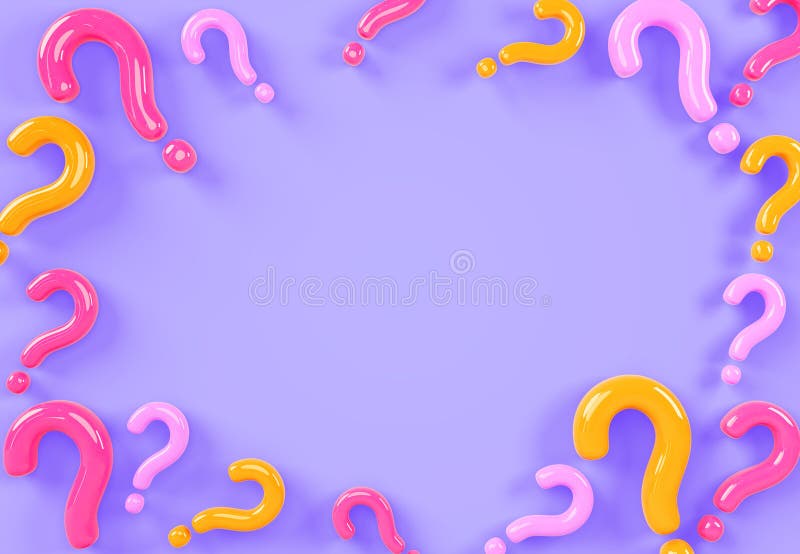3d Color Question Marks Frame on Purple Render Background. Concept of ...