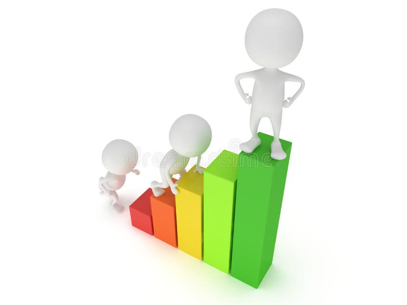 3D Colored Bar Graph and Climbing People Stock Illustration ...