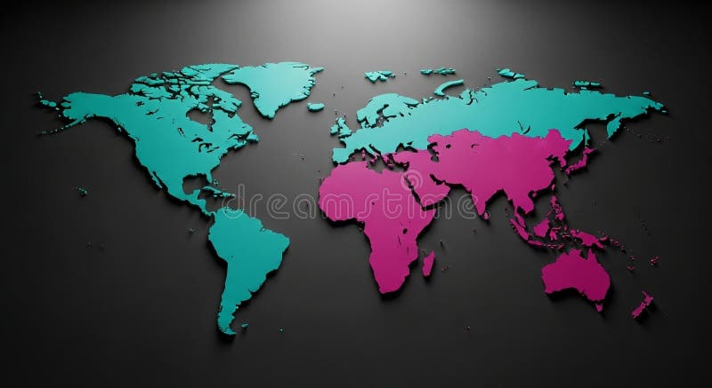 3D Colored World Map on Dark Background Stock Illustration ...
