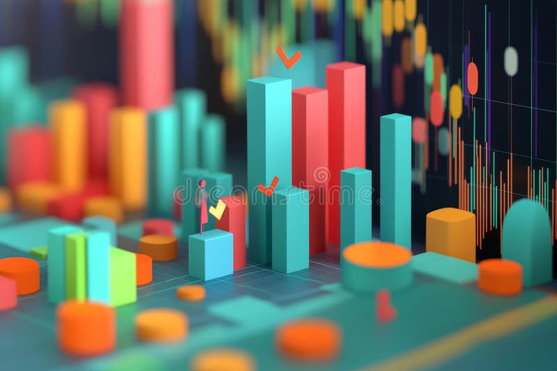 3D Colorful Bar Graph with Checkmarks and Growth Concept a 3D Abstract ...