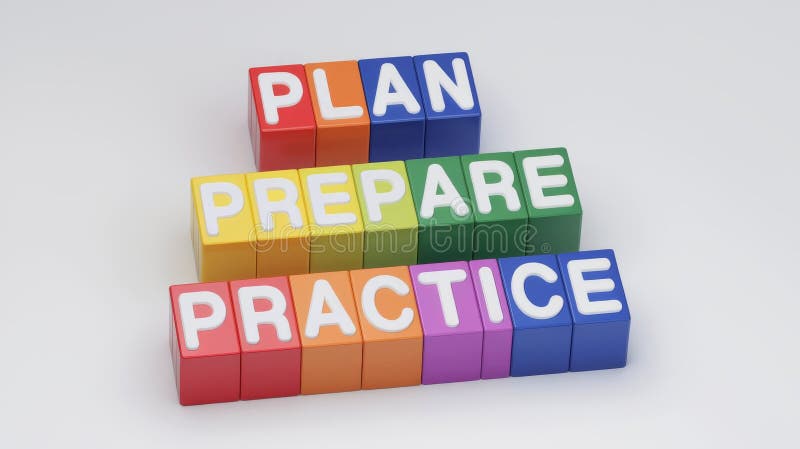 3D Colorful Blocks with Plan, Prepare, Practice, Perform Text on White ...