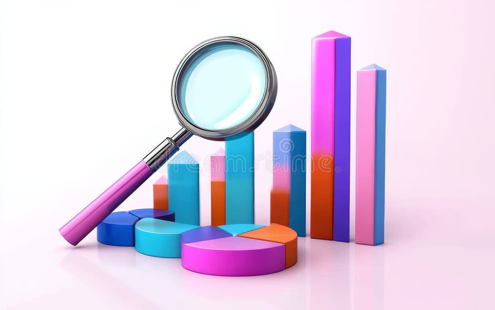 3D Colorful Charts Magnifier Analysis, Data Visualization, Market ...
