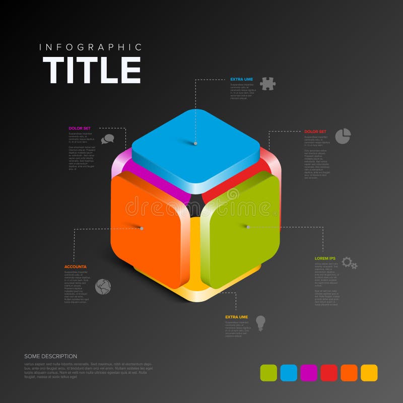 3D Colorful Cube Infographic Template with Icons and Text on Dark Background Stock Illustration ...