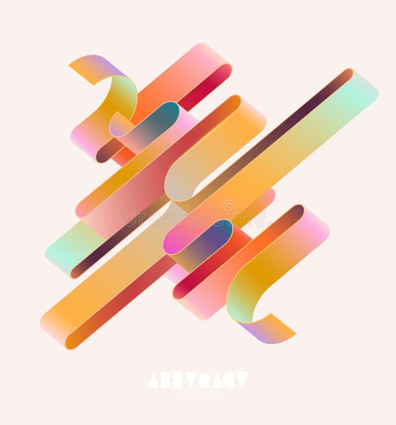 3D Colorful Curved Ribbon. Abstract Bright Geometric Background Stock ...