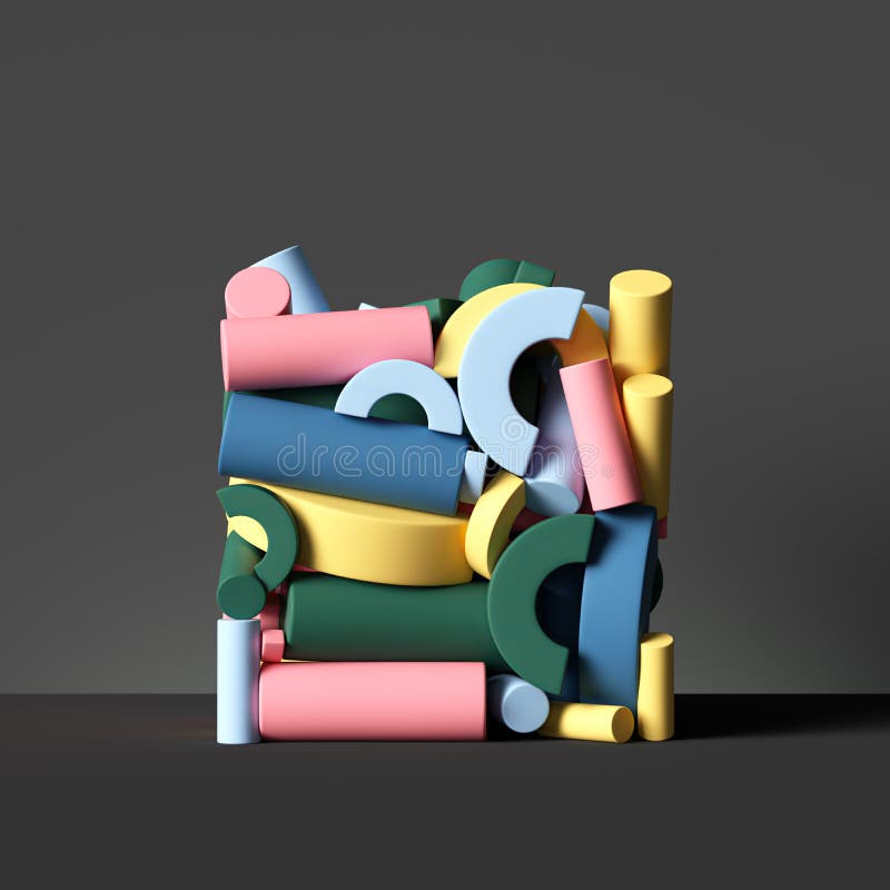 3d Colorful Geometric Shapes Isolated on Black, Abstract Background ...