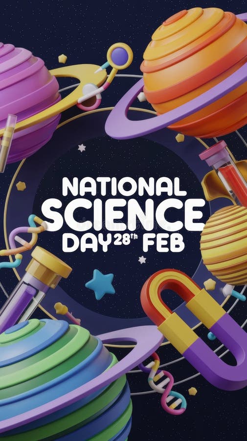 3D Colorful Planets and Science Objects for National Science Day Stock ...