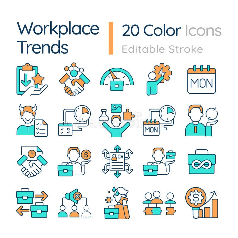 2D Colorful Thin Linear Icons Set for Workplace Trends Stock Vector ... 2D Colorful Thin Linear Icons Set for Workplace Trends Stock Vector ...