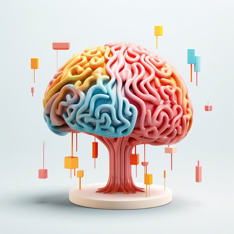 3D Colourful Brain UI on White Background. Generative Ai Stock ...