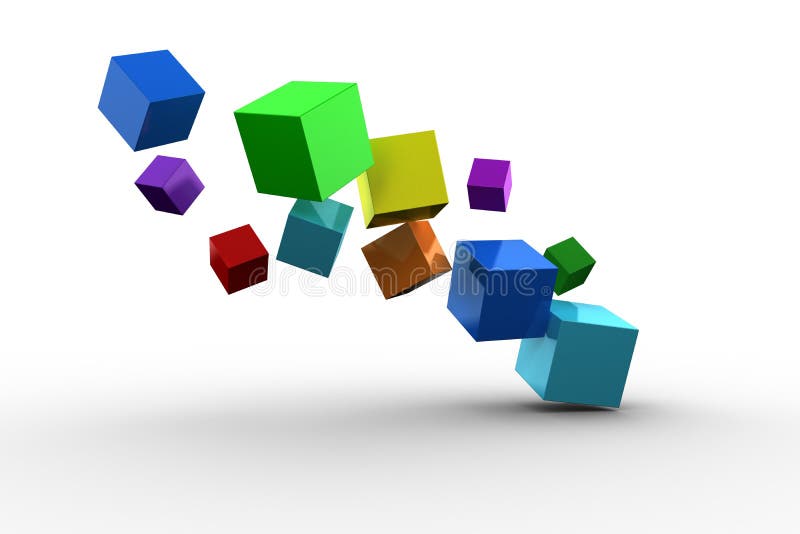 3d Colourful Cubes Floating in a Cluster Stock Illustration ...