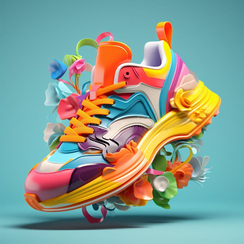 3D Colourful Sneaker Shoe Splashed with Colored Liquid. Generative Ai ...