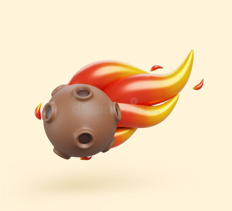 3d Comet or Meteor Trail and Magic Fire Effect Render. Stone Asteroid ...