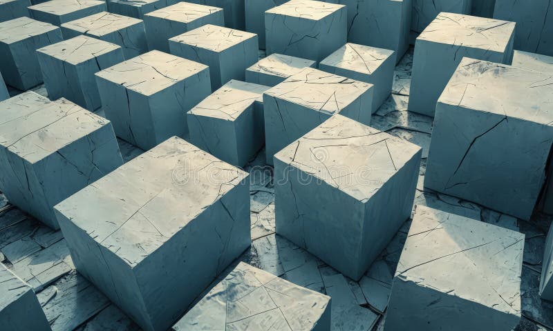 3D Complex Arrangement Gray Concrete Cubes, Varying in Size and Shape ...