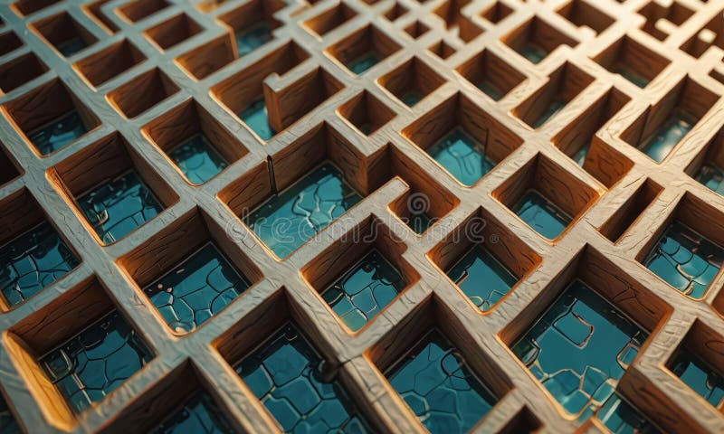 3D Complex Geometric Pattern, Featuring Grid-like Arrangement Wooden ...