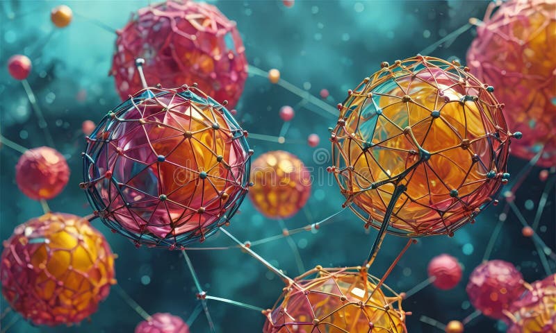 3D Complex Molecular Structure, Featuring Interconnected Spheres in ...