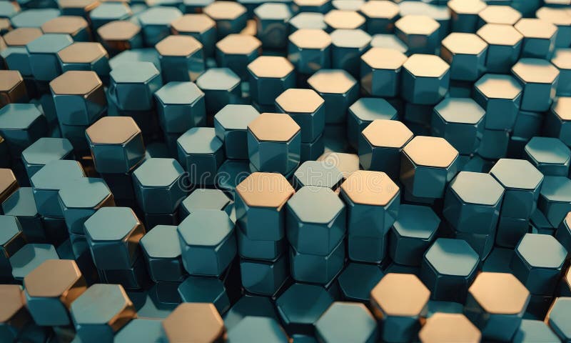 3D Complex Pattern Blue and Gold Hexagonal Shapes, Creating Visually ...