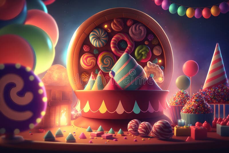 3D Composite Candy-Filled Carnival with Games. Generative AI Stock ...