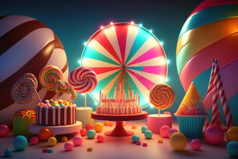 3D Composite Candy-Filled Carnival with Games. Generative AI Stock ...