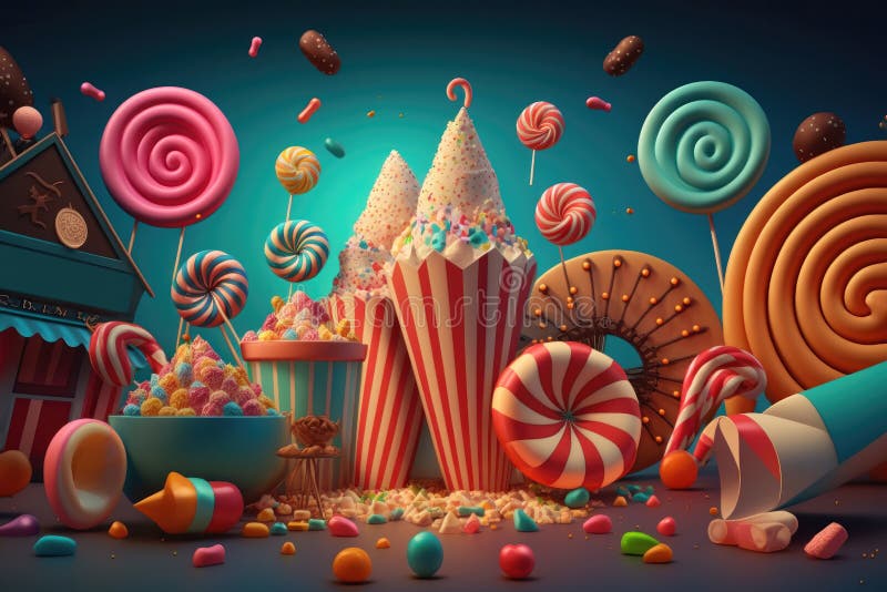 3D Composite Candy-Filled Carnival with Games. Generative AI Stock ...