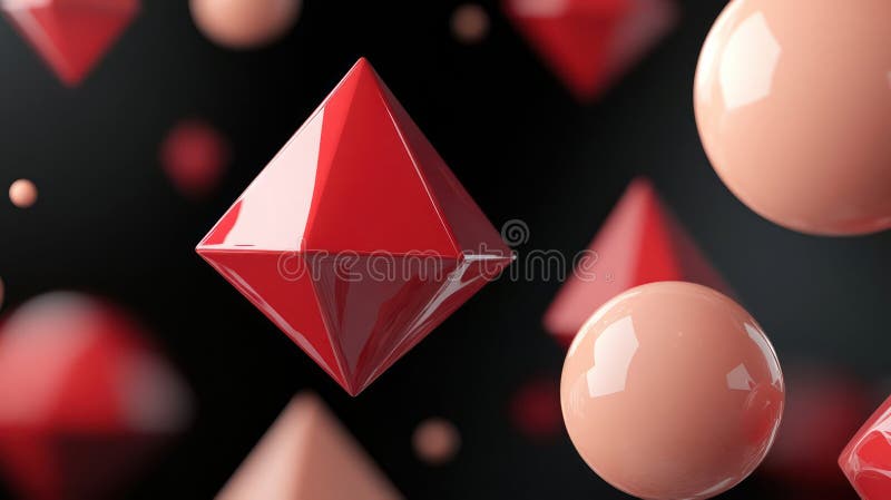 A 3D Composition Featuring Red Pyramids and Glossy Spheres Against a ...