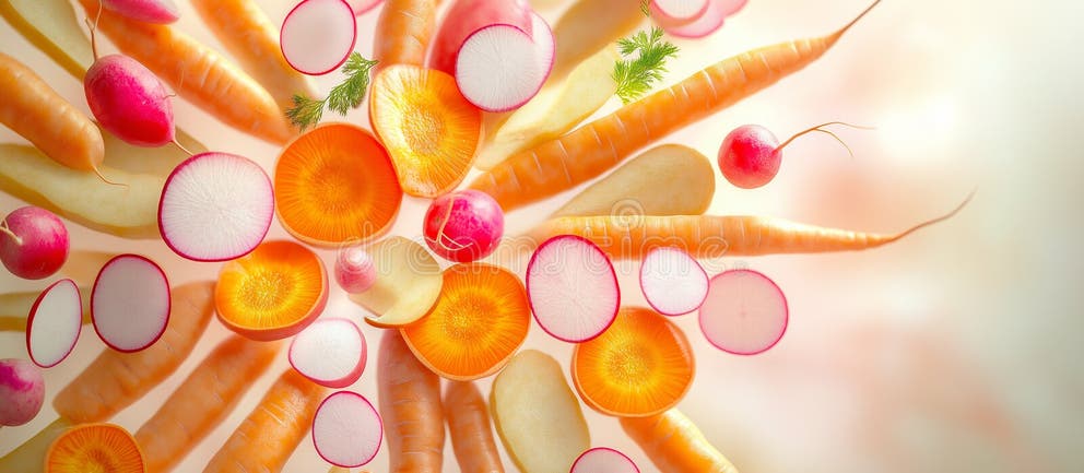 3D Composition of Sliced Root Vegetables in Radial Pattern, Generative ...