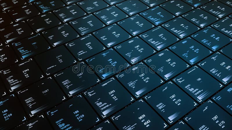3D Computer Cells with Numbers. Animation. Business Structure in 3D Computer Graphics with ...
