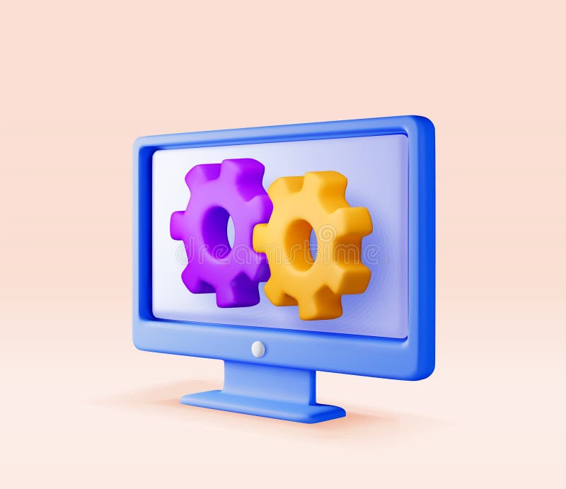 3D Computer with Gears on Screen Stock Vector - Illustration of computer, coding: 361910154