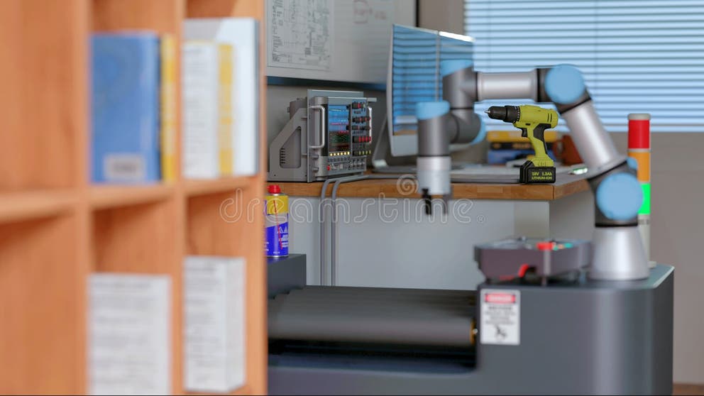 3D Computer Generated Image: COBOT and AGV in LAB Stock Illustration - Illustration of scpoe ...