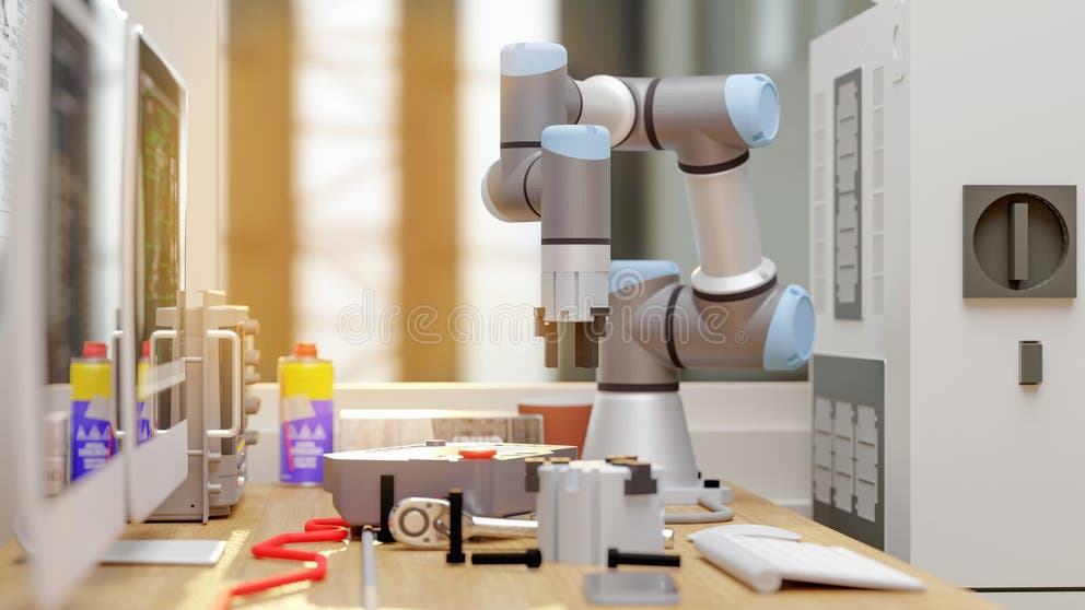 3D Computer Generated Image: COBOT in LAB Stock Illustration - Illustration of programming ...