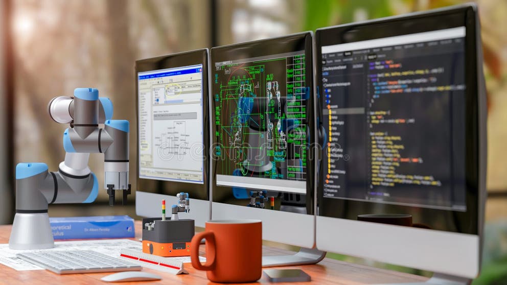 3D Computer Generated Image: COBOT and Model of AGV in LAB Stock Illustration - Illustration of ...