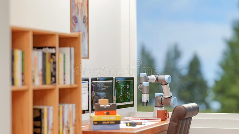 3D Computer Generated Image: COBOT and Model of AGV in LAB Stock Illustration - Illustration of ...