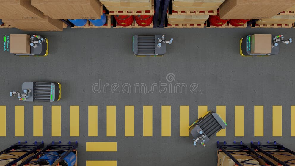 3D Computer Generated Image:the Collaborate of COBOT and AGV and in Smart Warehouse Stock ...